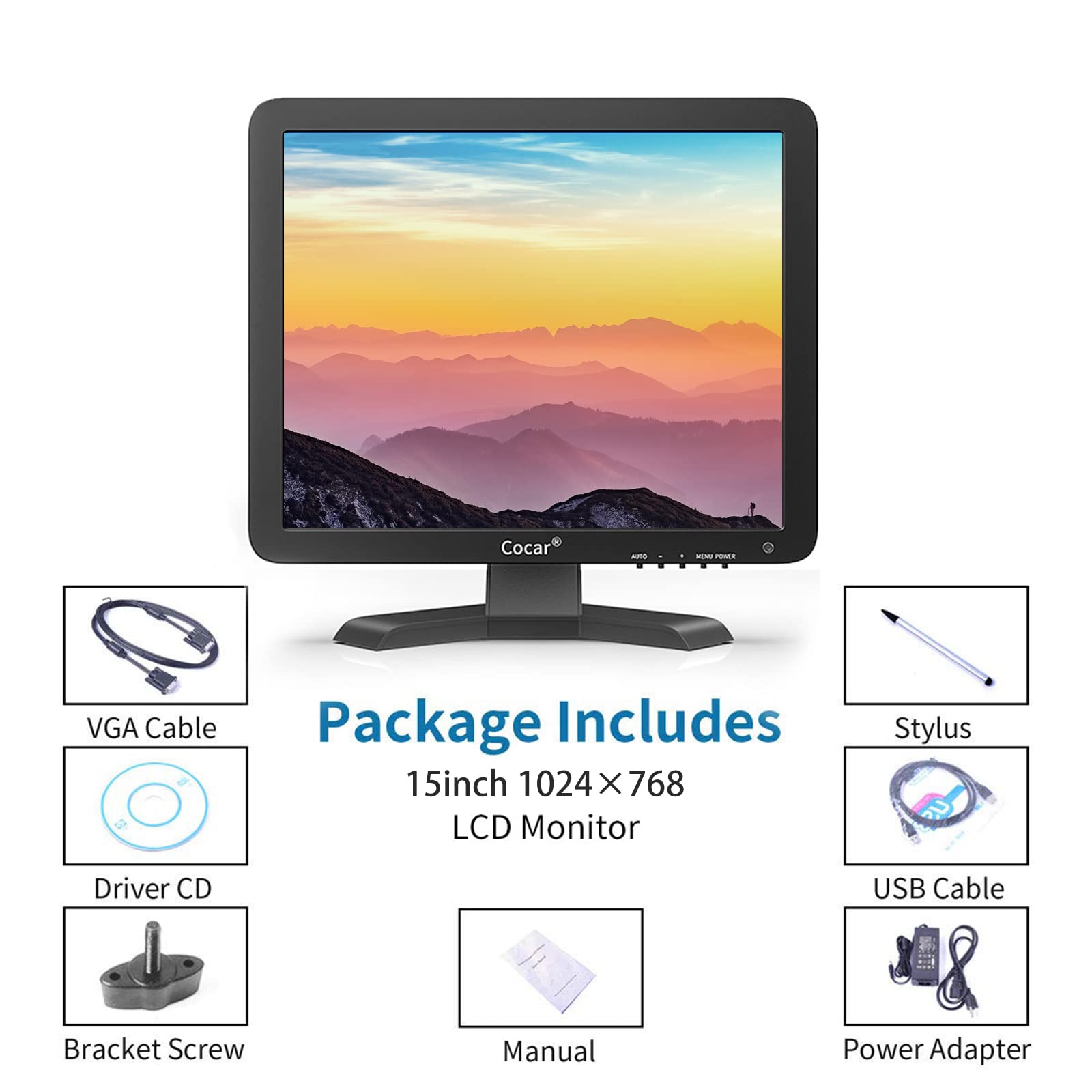 Cocar 15 inch Touchscreen Monitor, LCD Touch Screen Monitor 1024x768 Resolution VGA Input for PC/Office/Retail/Restaurant/Bar/Warehouse/Pos Touchscreen Monitor