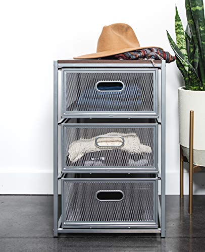 Real Home Innovations, 3-Drawer Stackable Mesh Organizer, Silver & Espresso