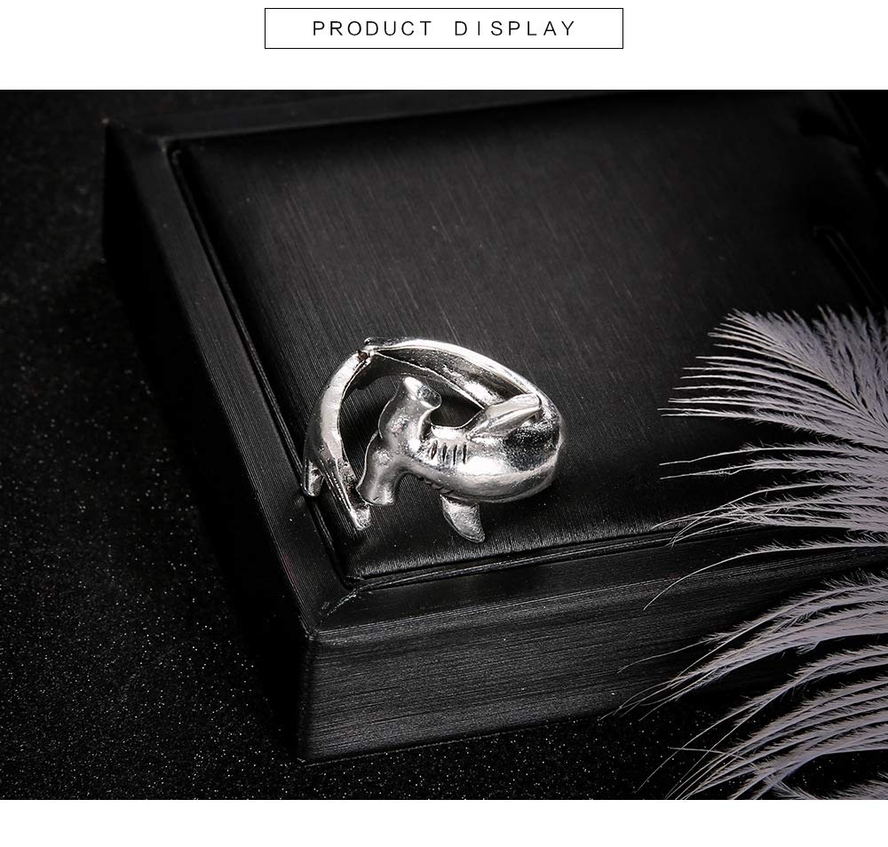 2pcs White Shark and Hammerhead Shark Rings Necklace Ocean Animal Personality Jewelry for Women Men-2pcs Rings
