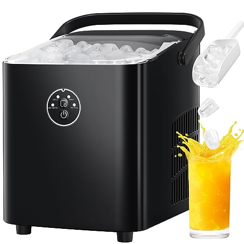 Antarctic Star Countertop Ice Maker Portable Ice Machine with Handle,Self-Cleaning Ice Makers, 26Lbs/24H, 9 Ice Cubes Ready in 6 Mins, S/L, for Home Kitchen Bar Party (Black)