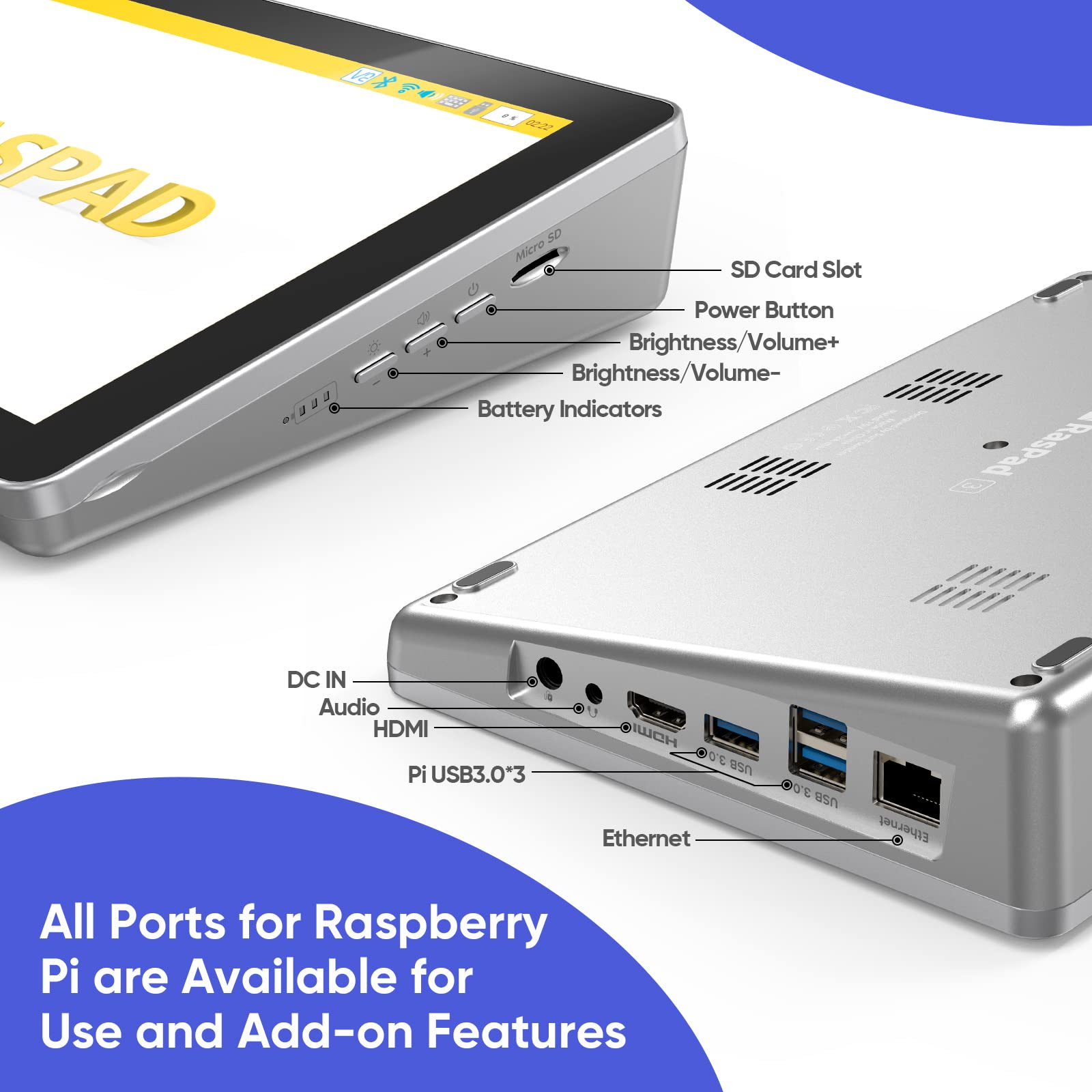 SunFounder RasPad 3.0 - an All-in-One Tablet for Raspberry Pi 4B with 10.1" Touchscreen and Built-in Battery for IoT, Programming, Gaming, 3D Printing Projects