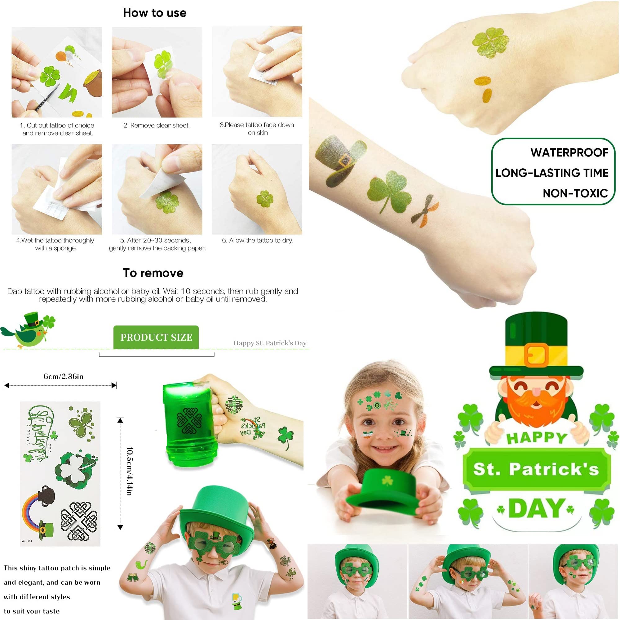 St. Patrick's Day Green Shamrock Tattoos Irish Shamrock Tattoos for Party Parade Family School