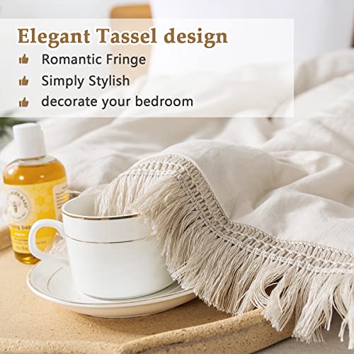Andency Beige Comforter Set California King, Boho Tassel Lightweight Bedding Comforter Sets, 3 Pieces All Season Soft Fluffy Fringe Bed Set (104x96In Comforter & 2 Pillowcases)