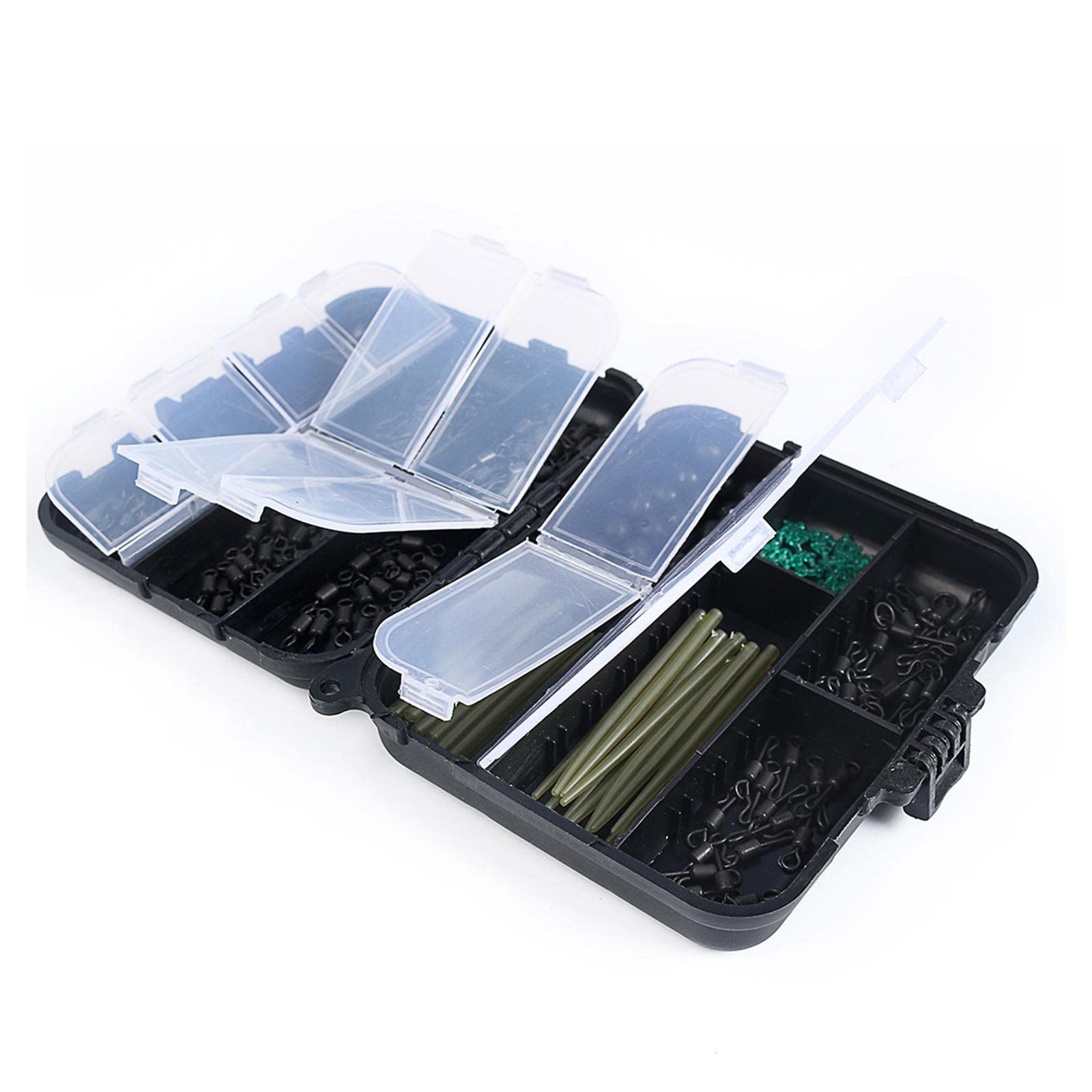 300pcs Carp Fishing Tackles Set, Assorted Rolling Swivels, Rigs Swivel Clips Hooks, Sleeves Stoppers, Stop Beads Accessories with Storage Case