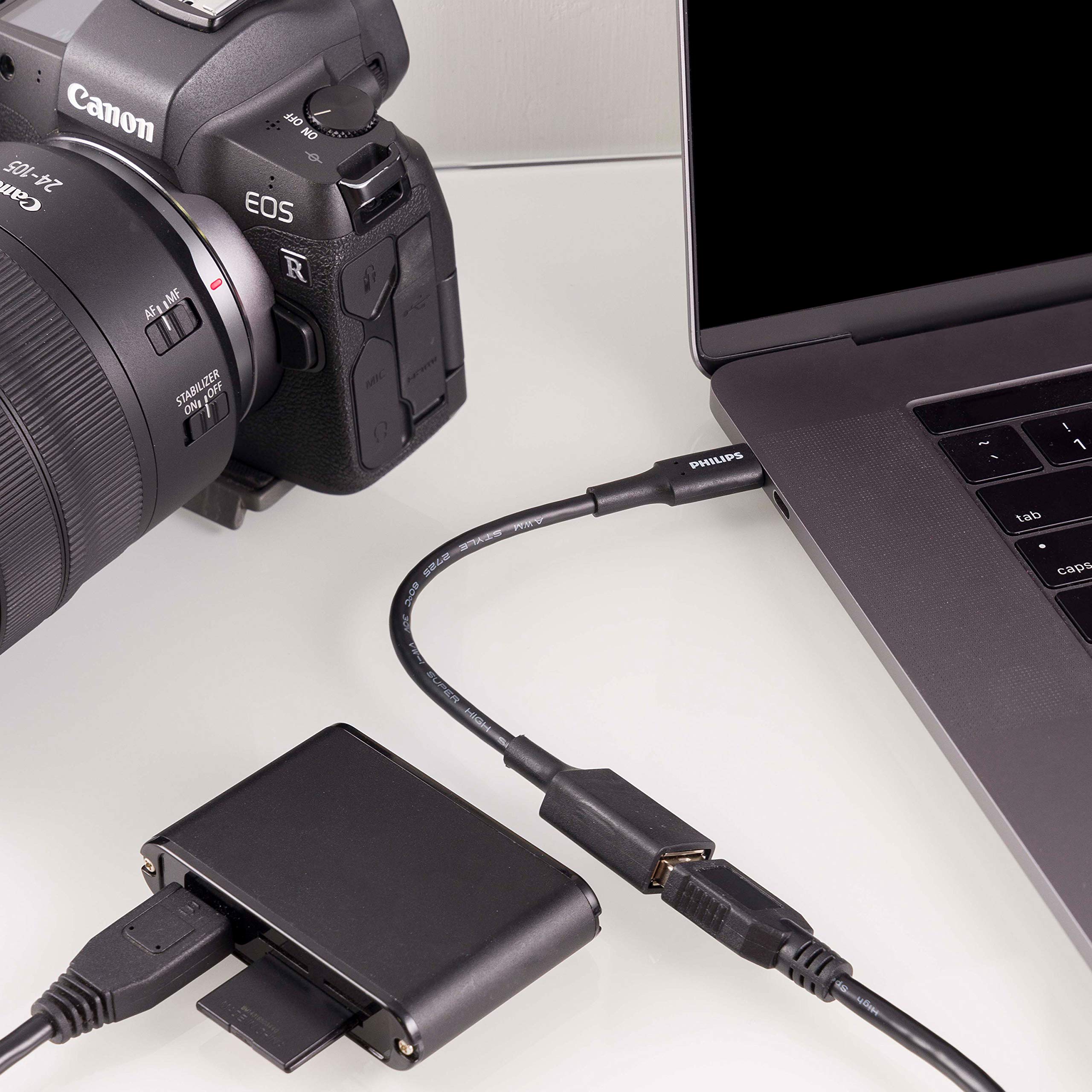 Philips 6 Inch USB-C to USB-A 3.1 Female Adapter, USB-A 3.0 Port, 5 Gbps Transfer Speed, 15W Charging, for iPhone 15/Pro/Max, Galaxy S23/S22/Ultra, Google Pixel, iPad Air/Pro, Black, SWU7113A/27