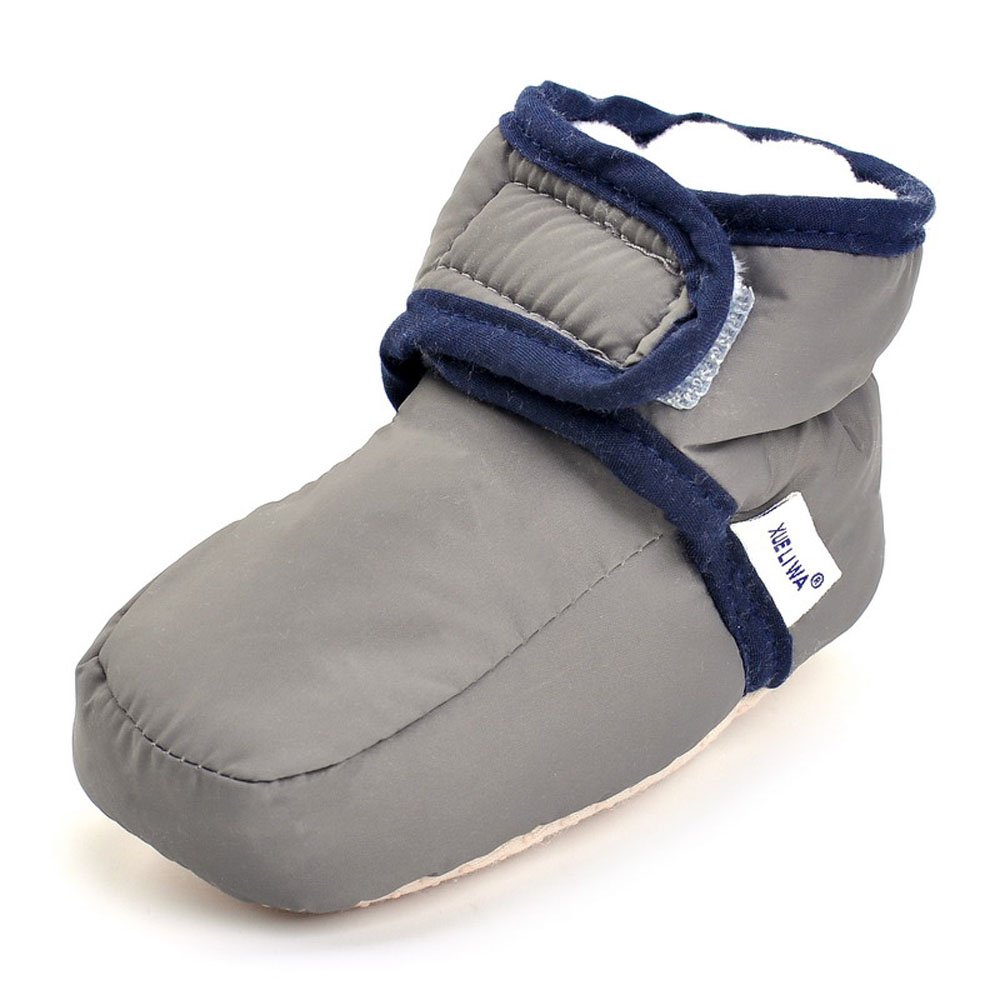 Enteer Infant Snow Boots Premium Soft Sole Anti-Slip Warm Winter Prewalker Toddler Boots (13-18months, dark grey)