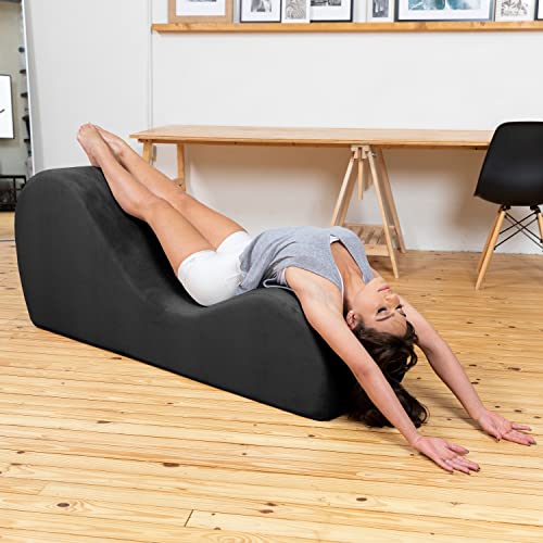 Avana Sleek Chaise Lounge for Yoga-Made in The USA-for Stretching, Relaxation, Exercise & More, 60D x 18W x 26H Inch, Black
