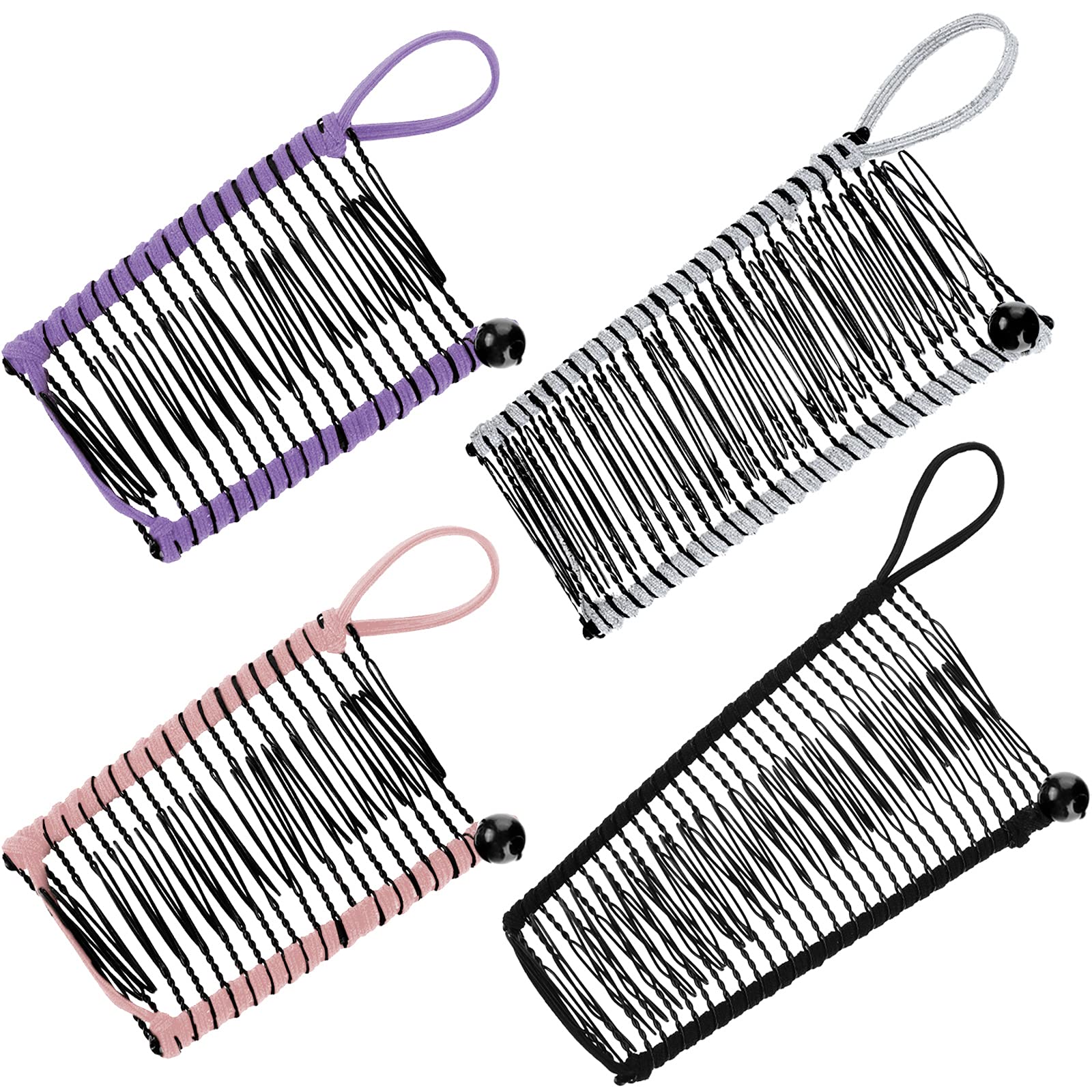 4 Pieces Banana Hair Clips for Women Large Small Size Vintage Clincher Comb Banana Hair Grip No Crease Hair Clips for Natural Curly Thick Wavy Curly Hair Ponytail Style (Pink, Purple, Black, Silver)