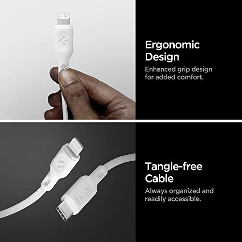 Spigen DuraSync USB C to Lightning Cable [3ft MFi Certified] [Supports Power Delivery] Works with iPhone XR, XS, XS Max, X, 8, 8 Plus and iPad with Lightning Charger Port (White)