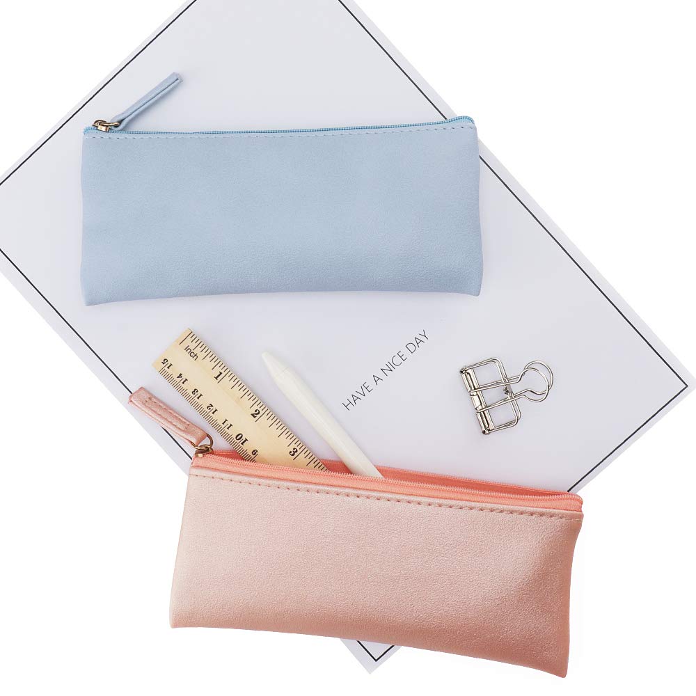 EONMIR PU Leather Pencil Cases Pouch Bag with Zipper,Small Simple Pencil Pouches, Makeup Pouch, Cosmetic Pouch (Blue+Pink)