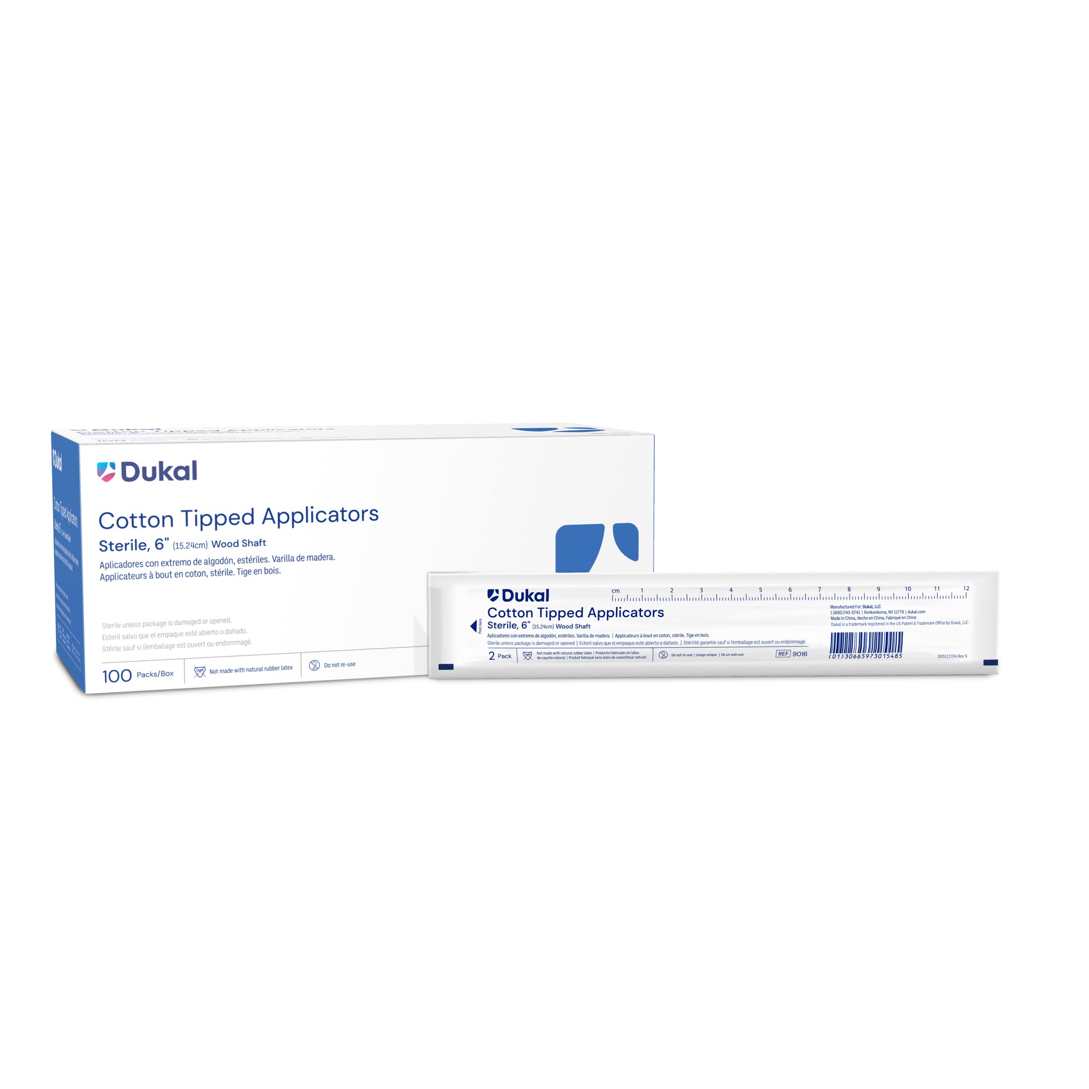 Dukal Cotton Tipped Applicators 6 inch Pack of 200 Swabsticks Wood Shaft 100% Cotton tip Sterile swabsticks for Medical Applications Latex-Free Single use