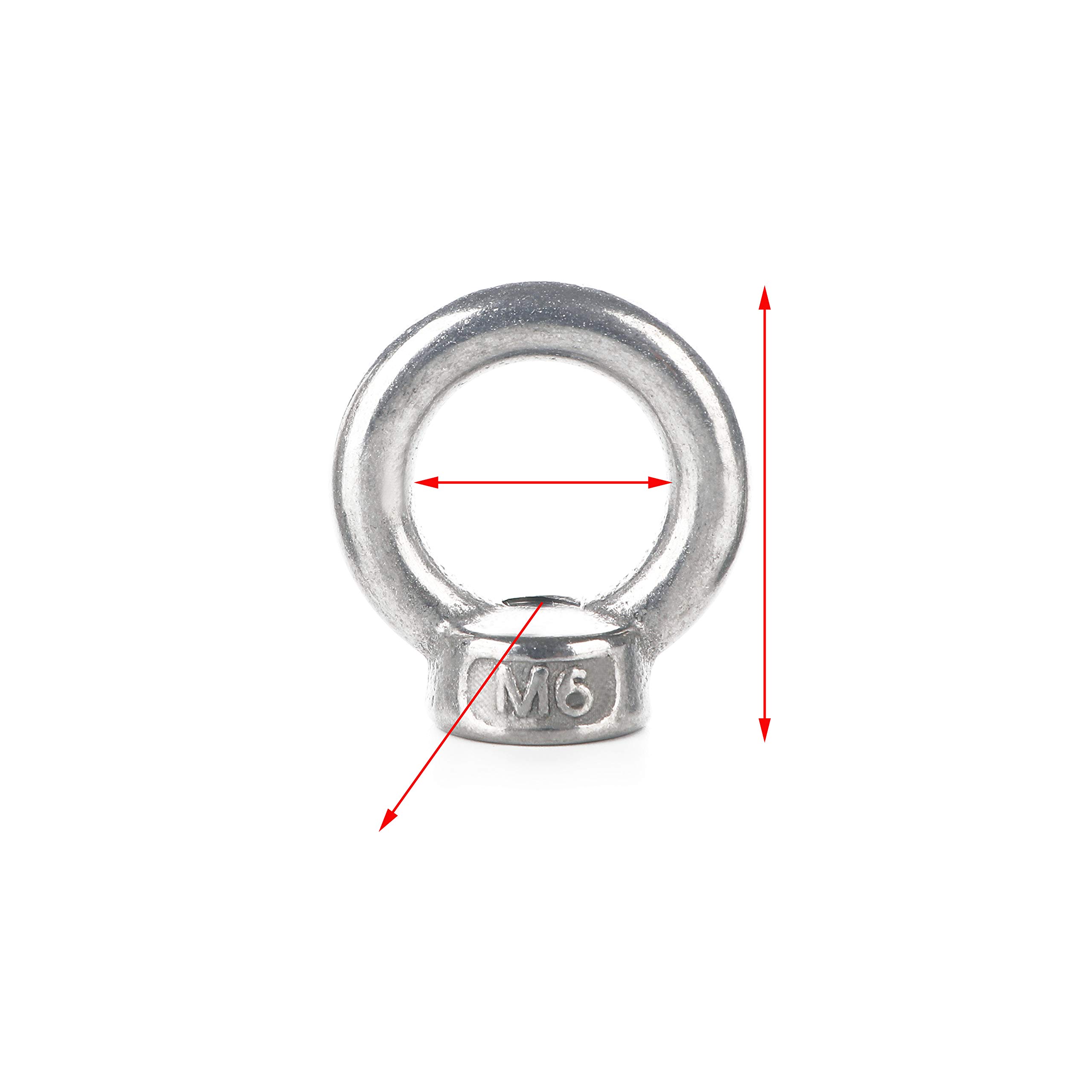 Eowpower 10 Pieces 304 Stainless Steel M6 Ring Eye Bolts Threaded Nuts