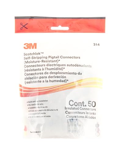 3M Scotchlok Electrical IDC (Insulation Displacement Connector) 314-BOX, Pigtail, Self-Stripping, Moisture-Resistant, Blue, 22-14 AWG (solid/stranded), Pack of 50