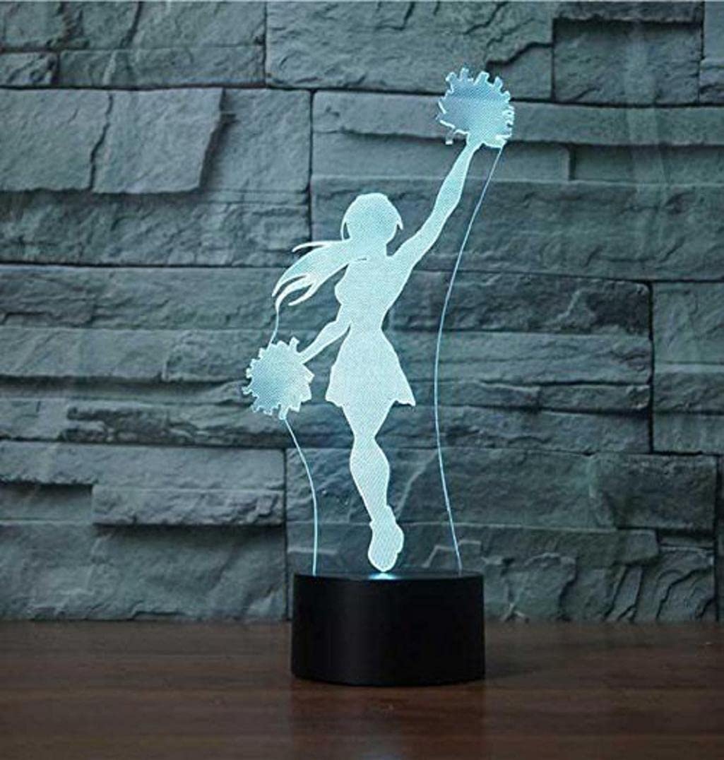 3D Novelty Cheerleader Night Light Remote Control Touch Switch 16 Color Change LED Table Desk Lamp Acrylic Flat ABS Base USB Charger Home Decoration Toy Birthday Xmas Kid Children Gift
