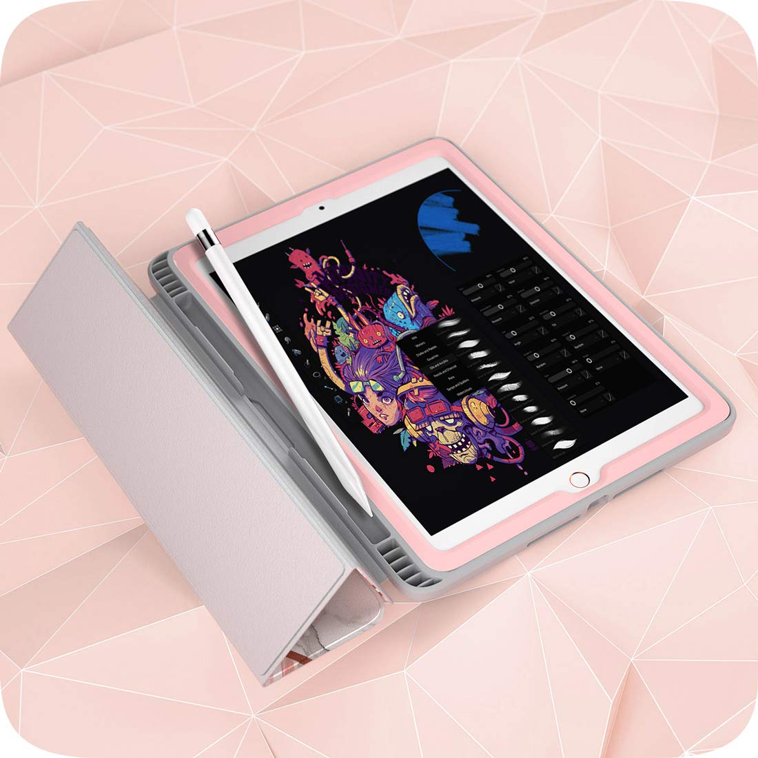 i-Blason Case for iPad 6th Generation, iPad 9.7 Case 2018/2017, [Built-in Screen Protector] Full-Body Trifold [Cosmo] Smart Cover with Auto Sleep/Wake & Pencil Holder for Apple iPad 9.7 Inch (Marble)