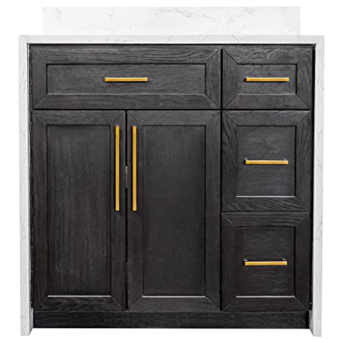 Palisade 36-inch Bathroom Vanity (Engineered Marble/Dark Oak): Includes Dark Oak Cabinet with Engineered Marble Waterfall Countertop and White Ceramic Sink