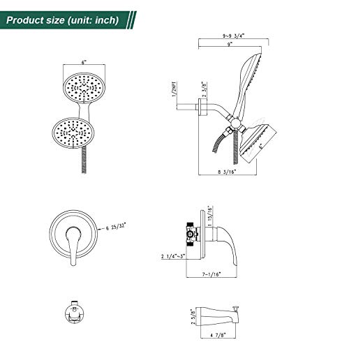 AIHOM Shower System Shower Faucet Set, Dual Shower Heads, 2 in 1 Shower Faucets Set with 5 Function Hand Shower and Tub Faucet Shower Combo Set, Brushed Nickel/Matte Black