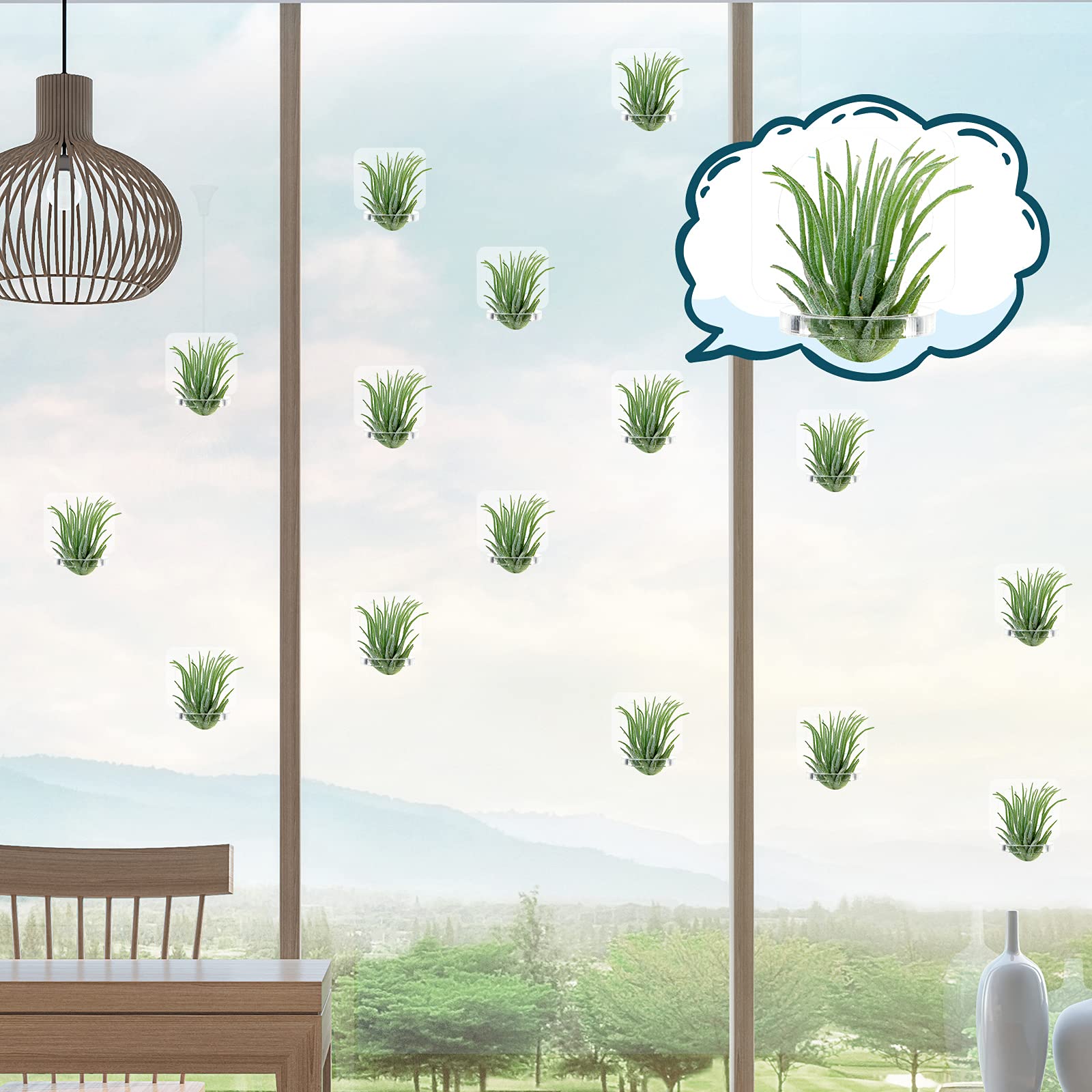24 Pcs Air Plants Holder, Acrylic Air Plant Hanger with Mounting Tape for Hanging Air Plants on Glass Display Home Decoration, Plants Not Included