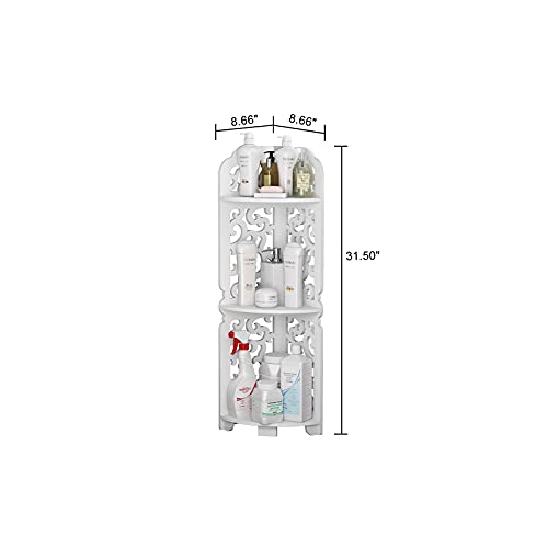 MENGK 3 Tier White Wooden Corner Shelf Unit Home Decor Bathroom Storage Unit Furniture