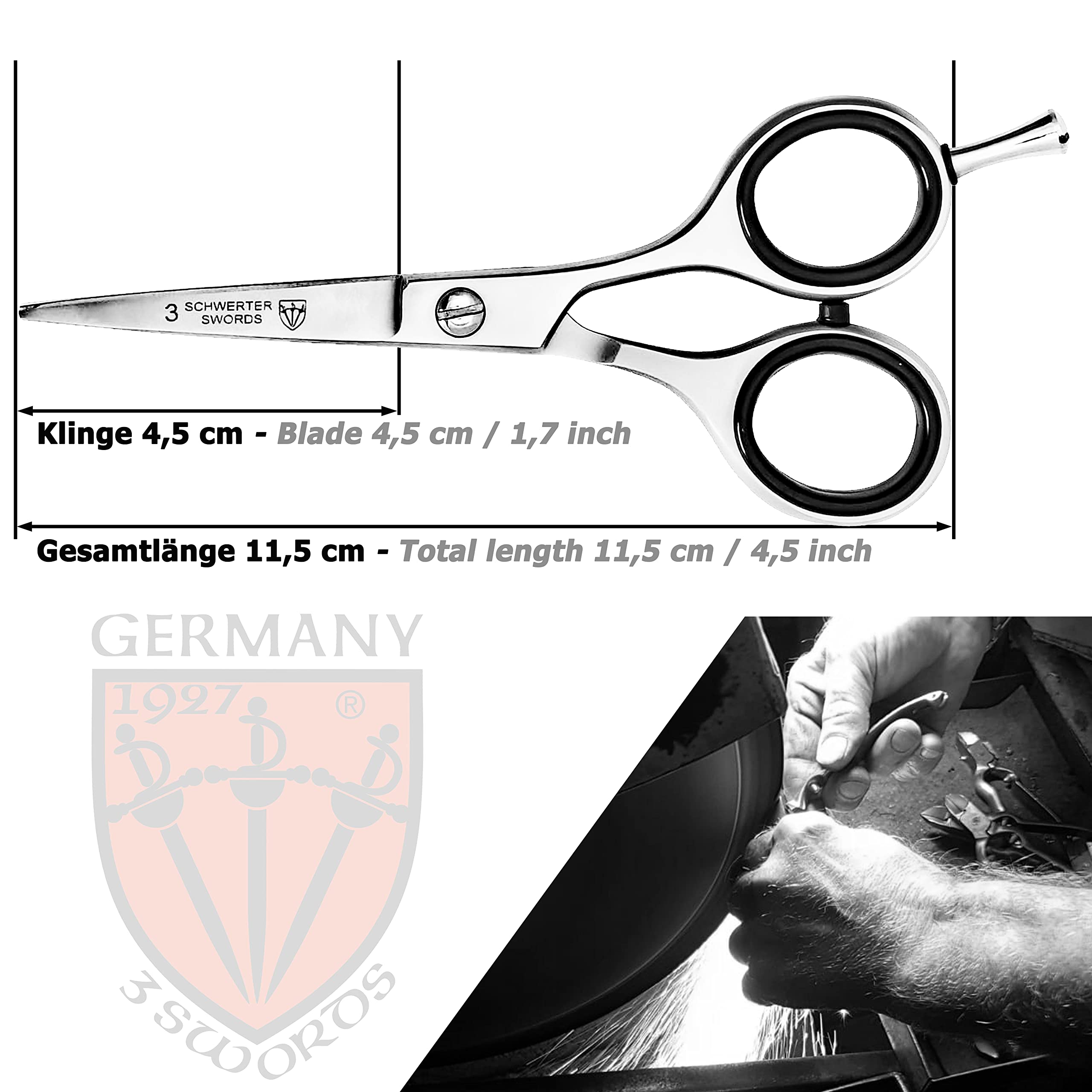 3 Swords Germany β professional BEARD MUSTACHE HAIR SCISSORS, stainless steel, straight blade, sharp, with black case