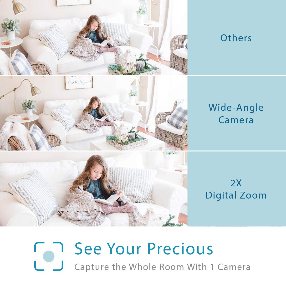 Moonybaby Split Screen Baby Monitor with 2 Cameras, Extended 12hrs Battery Life, Wide View, Large Screen, Long Range, Night Vision, Temperature Monitoring, 2 Way Talk Back, Power Saving