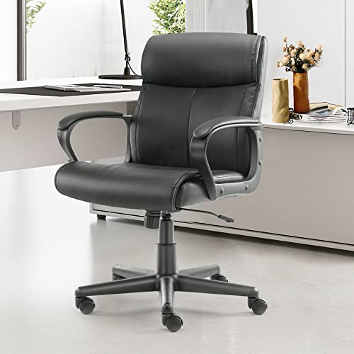 Executive Office Chair - Ergonomic Mid-Back Home Computer Desk Chair with Lumbar Support, PU Leather, Adjustable Height & Swivel
