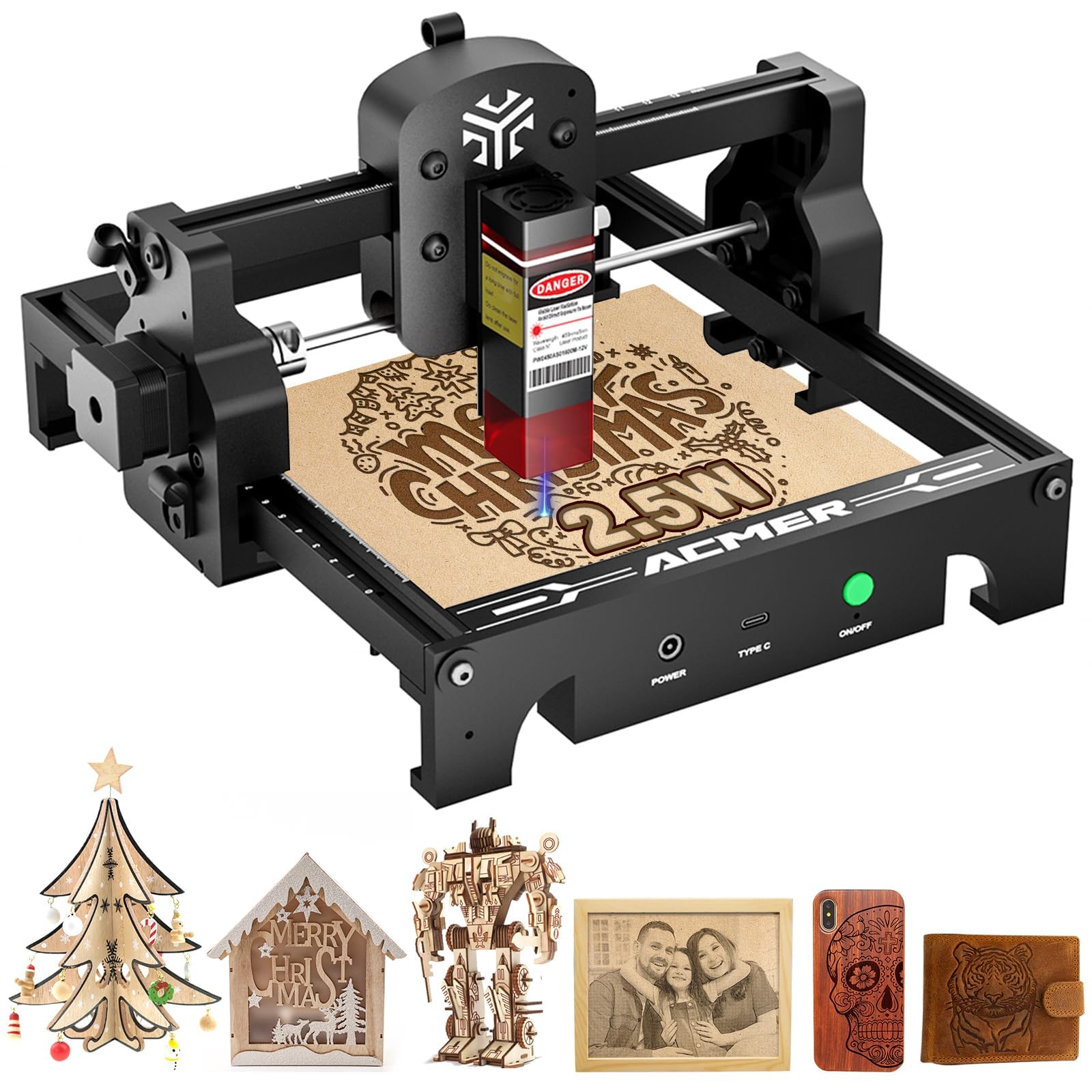 ACMER S1 Laser Engraving Machine - Laser Cutter, 2.5W Engraver Machine without Installation, Mini Laser Engraver Tool Ultra-Light Easy to Carry, Laser Machine Multi Device Control with 0.01mm Accuracy