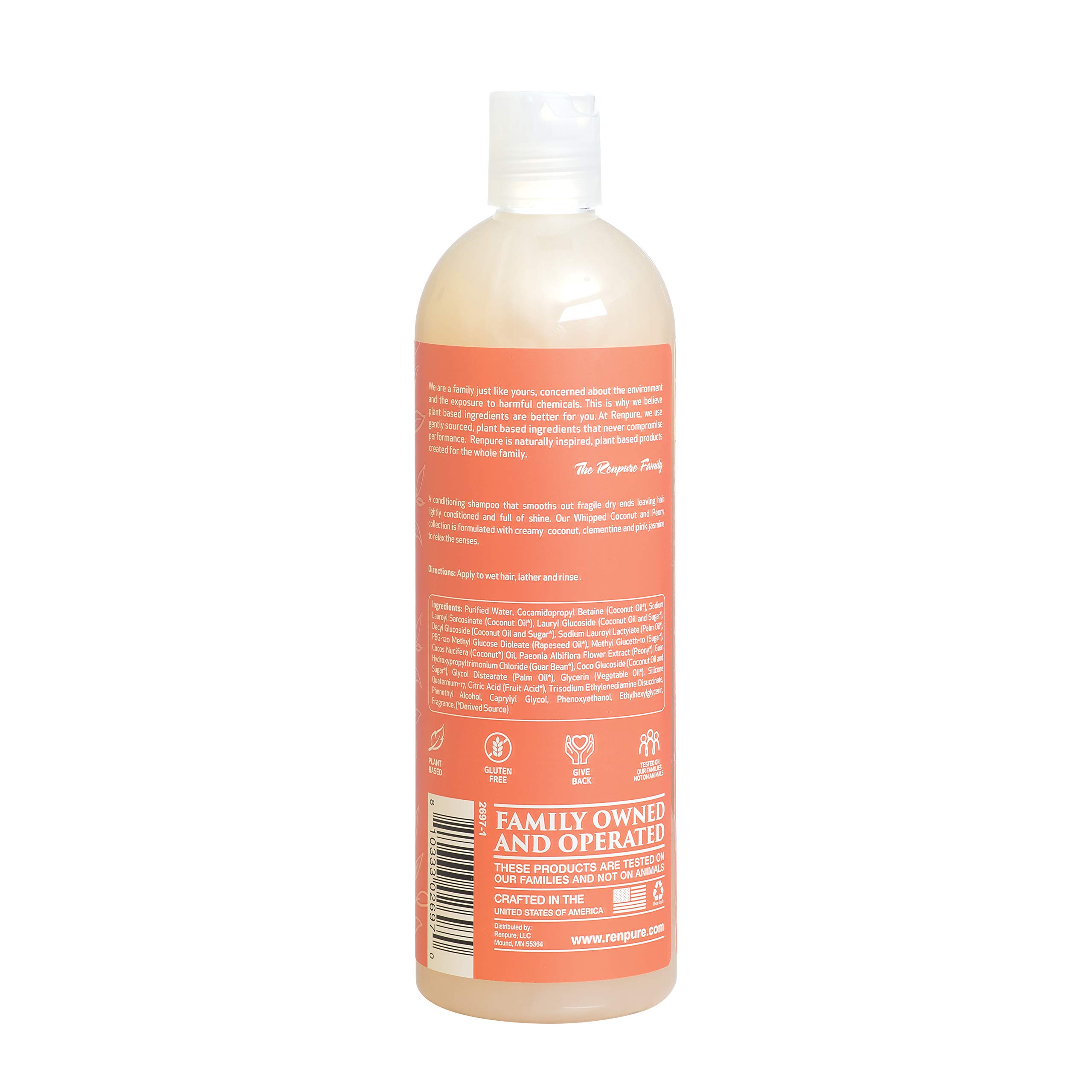 RENPURE Plant-Based Beauty Whipped Coconut & Peony Curl + Shine Shampoo, 16 Fluid Ounce
