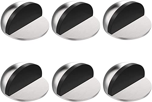 6 Pack Floor Door Stops, BetterJonny Self-Adhesive Door Stopper Stainless Steel Door Stops for All Hard Floors to Reduce Noise and Keep Quiet