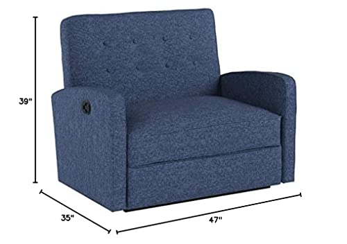 GDFStudio Christopher Knight Home Calliope Buttoned Fabric Reclining Loveseat, Muted Blue / Black