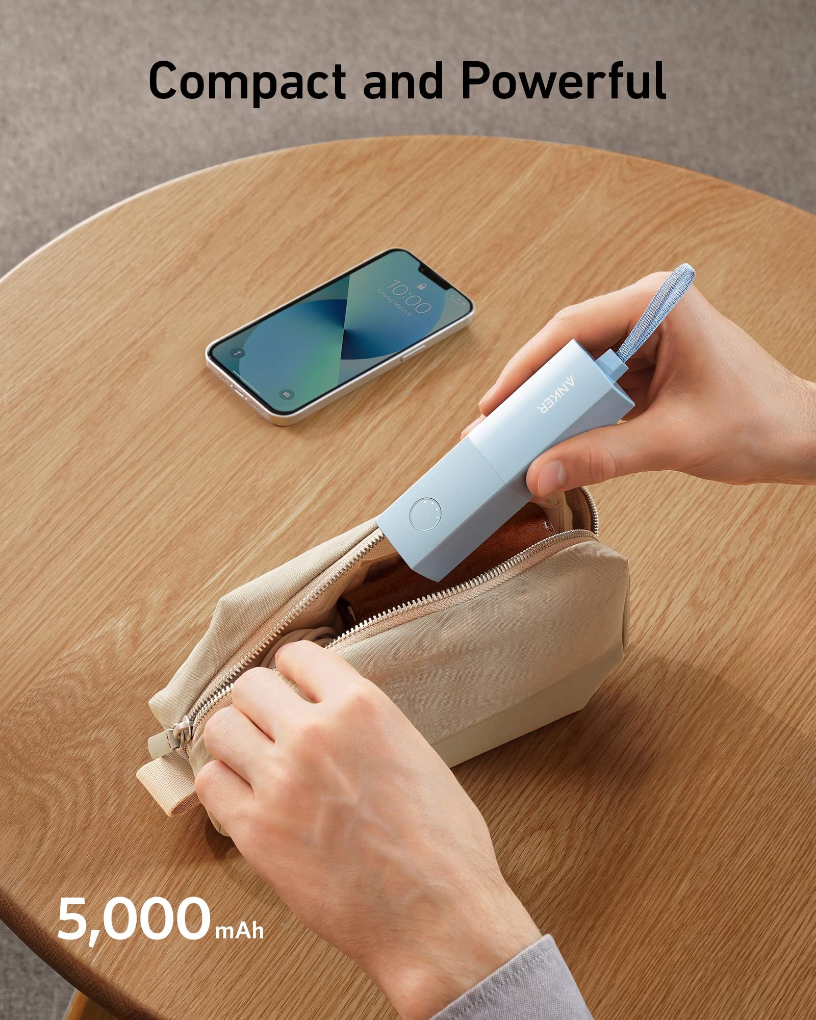 Anker Portable Charger, 2-in-1 Hybrid Charger, 5,000 mAh 20W Power Delivery for iPhone 15/15 Plus/15 Pro/15 Pro Max, iPhone 14/13/12 Series, Samsung S22, Google Pixel, Apple Watch, AirPods,and More