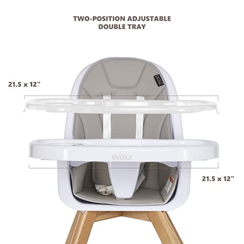 Evolur Zoodle 2 in 1 Baby High Chair in Light Grey, Easy to Clean, Adjustable and Removable Tray, Compact and Portable Convertible High Chair for Babies and Toddlers