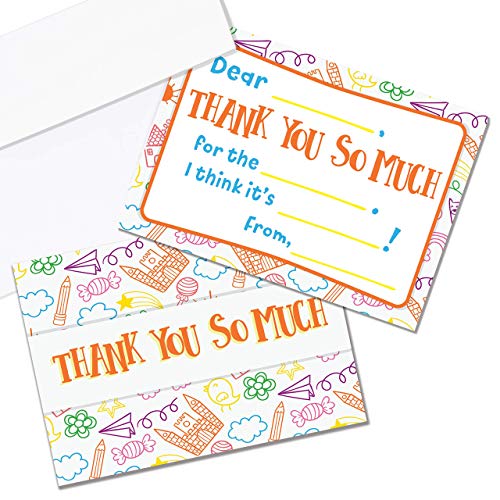 Drake Mason Kids Thank You Cards, 25 Fill in The Blank Thank You Cards for Kids, Children, Toddlers, Boys & Girls - Thank You Notes with Envelopes