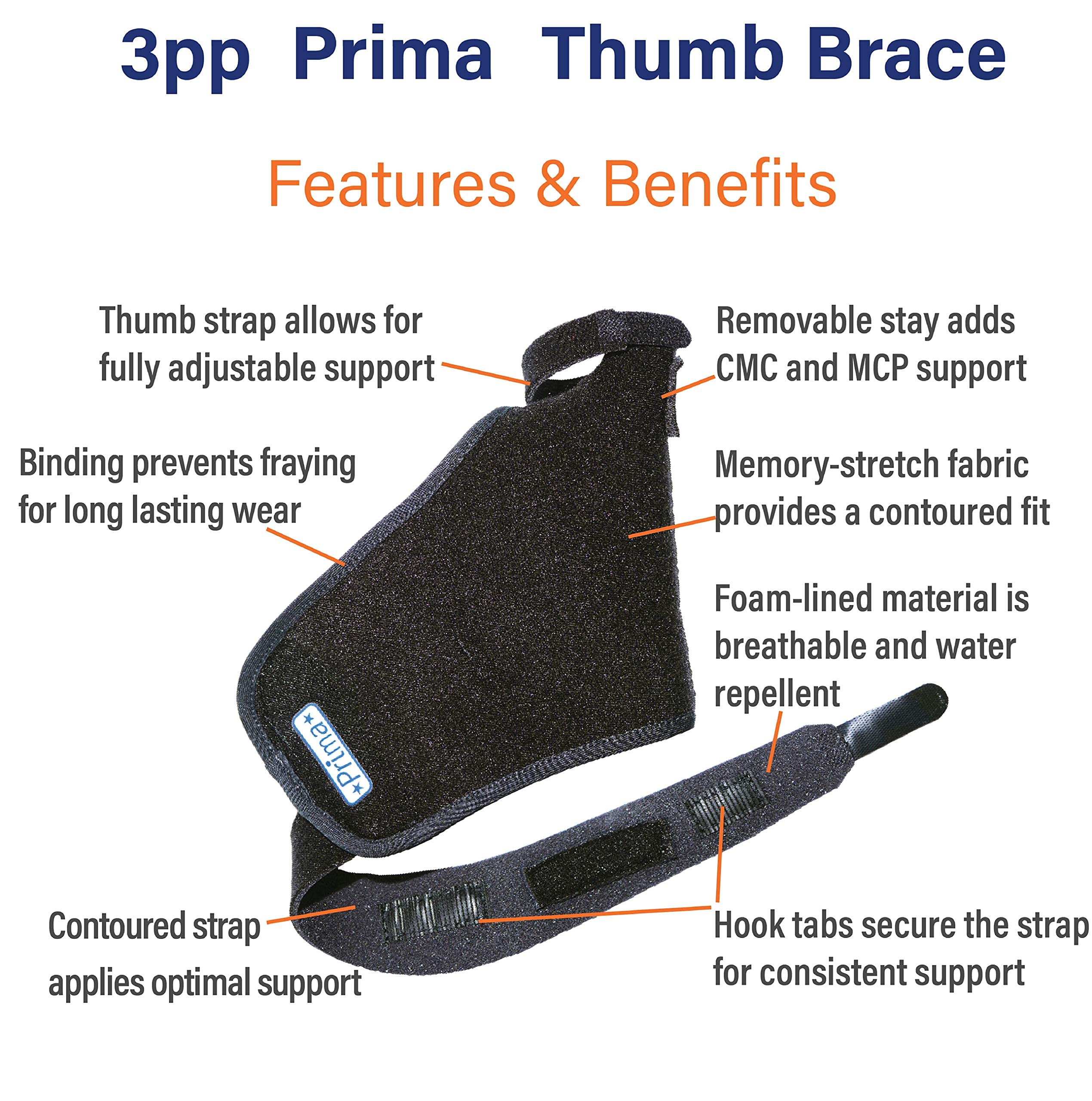 3-Point Products 3pp Prima Thumb Brace, Adjustable Brace for CMC Thumb Arthritis and Other Injuries, Right Hand, Size Small