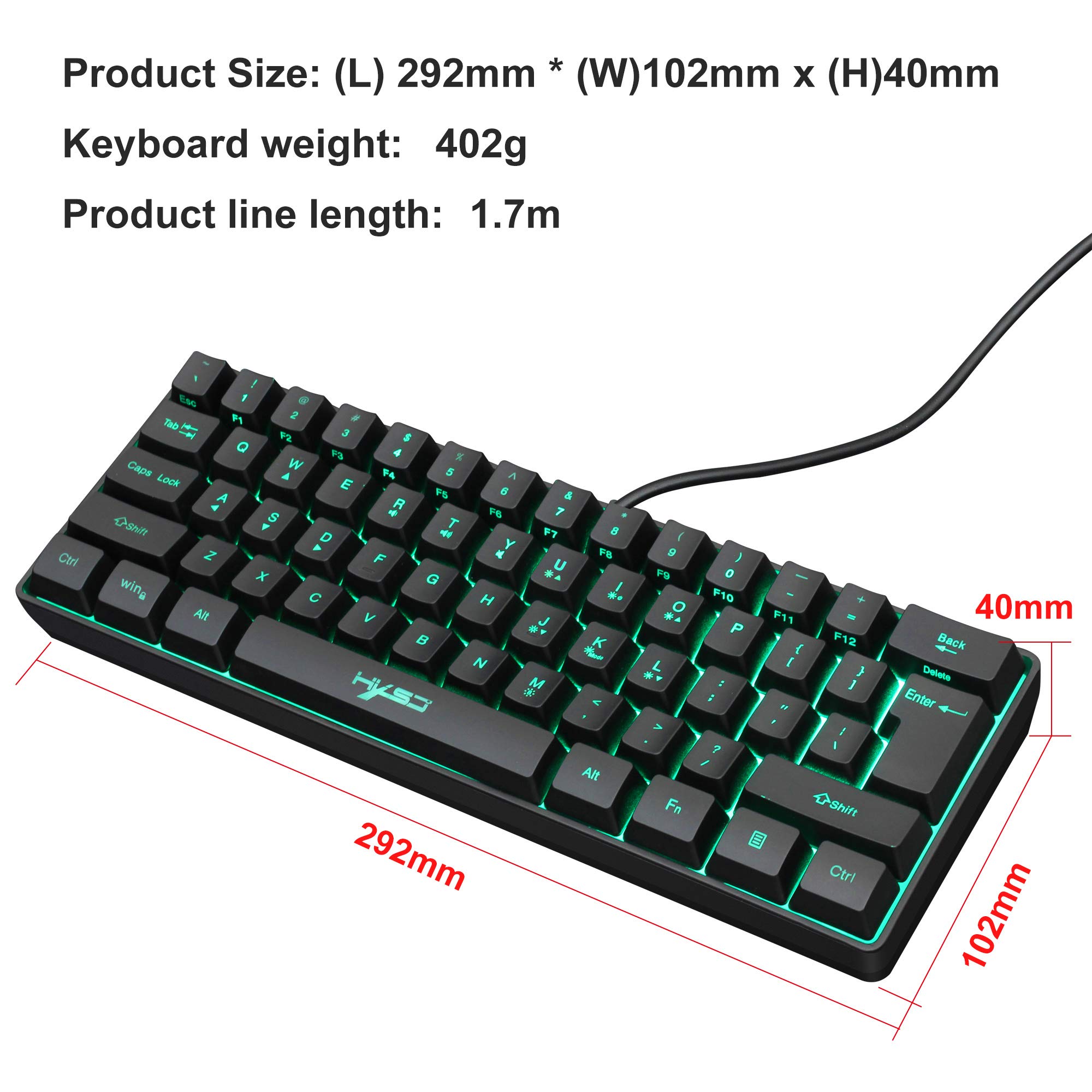 SELORSS 60% Mechanical Feel Gaming Keyboard,RGB Backlit Ultra-Compact Mini Keyboard, Ergonomic Metal Plate 61 Keys Keyboard,Wired Type-C USB Waterproof for Typist Laptop PC Mac Gamer