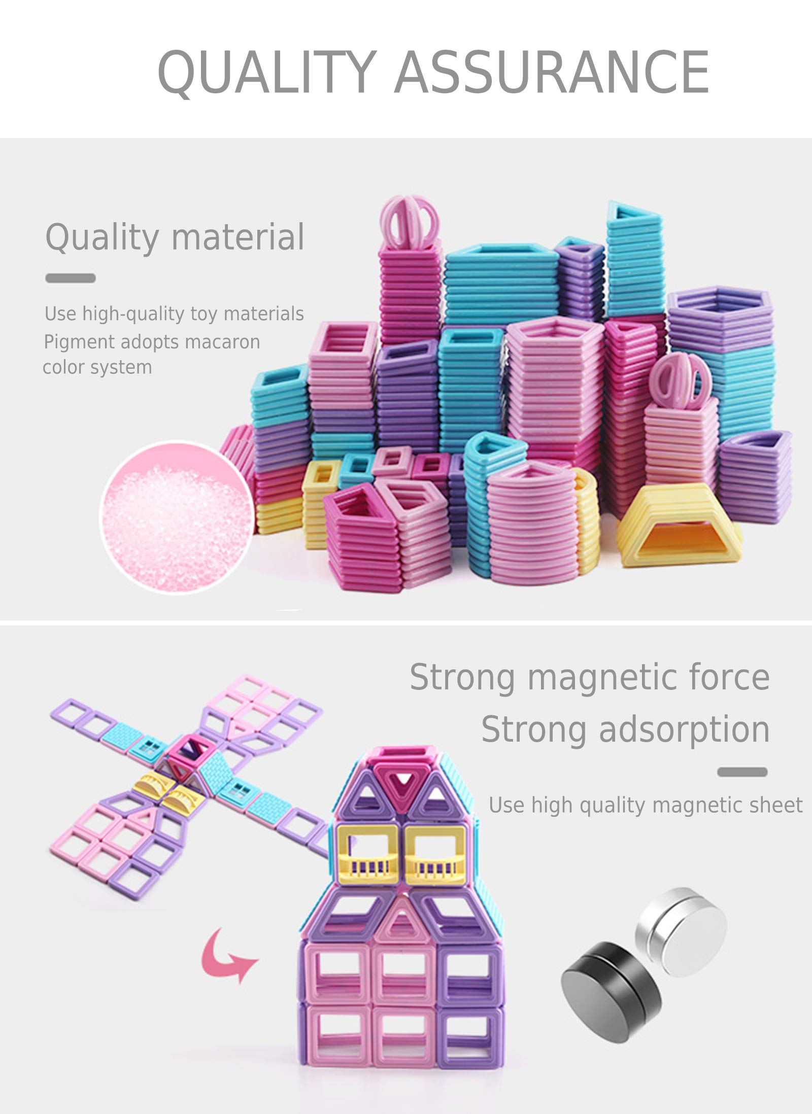ASOK Magnetic Building Block 155pcs Educational Magnet Tiles Creative Learning and Development Macaron Color Toys Set for 3 4 5 6 7 8 Years Old Boys Girls Kids