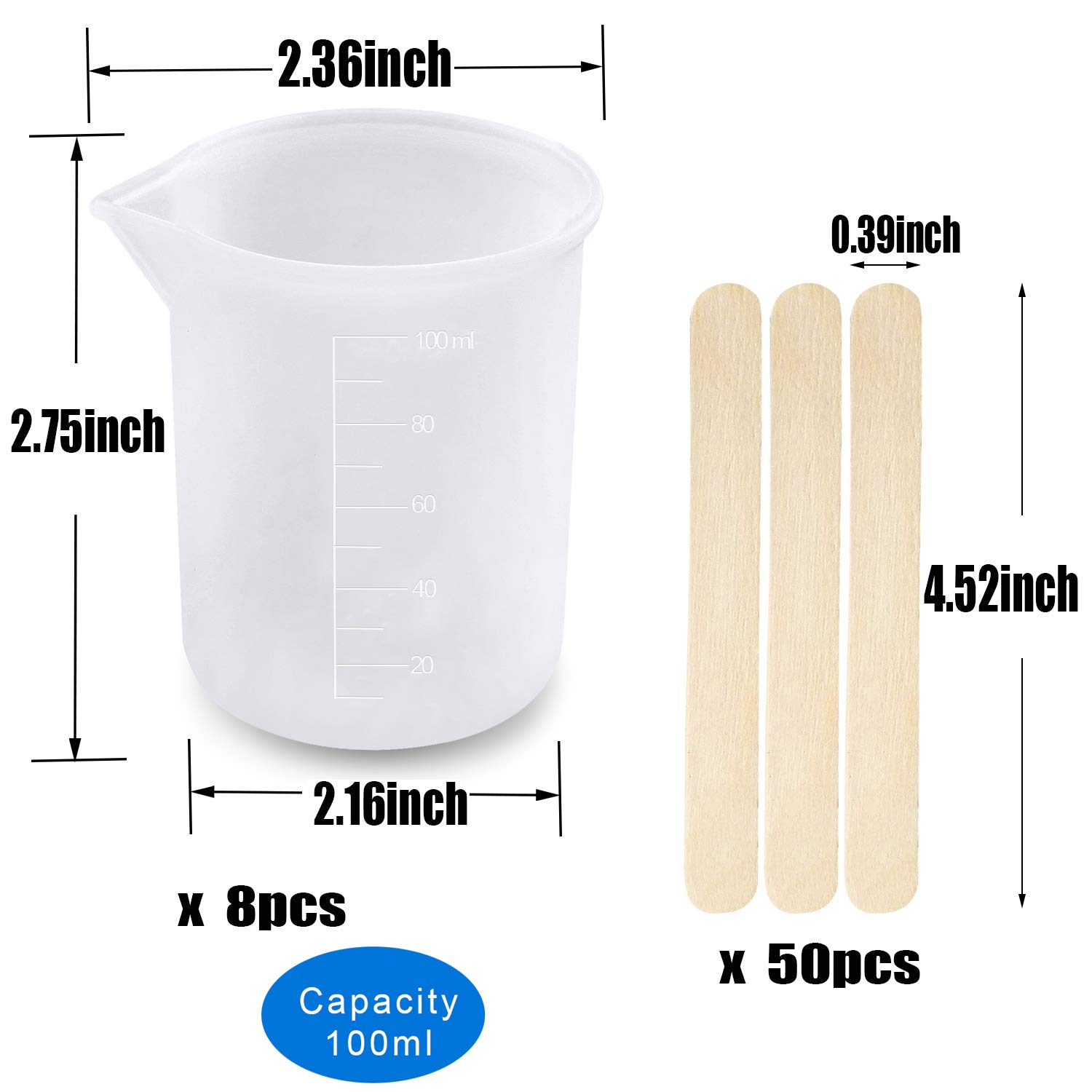 58 Pcs Silicone Mixing Cups Tools Kit, 100 ml Silicone Measuring Cups Non-Stick Silicone Mixing Cups for Resin Epoxy Resin Cups Glue Tools for Handmade Craft Resin with Mixing Sticks