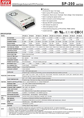 PFC Function Enclosed 201.6W 24V 8.4A SP-200-24 Meanwell AC-DC Single Output SP-200 MEAN WELL Switching Power Supply