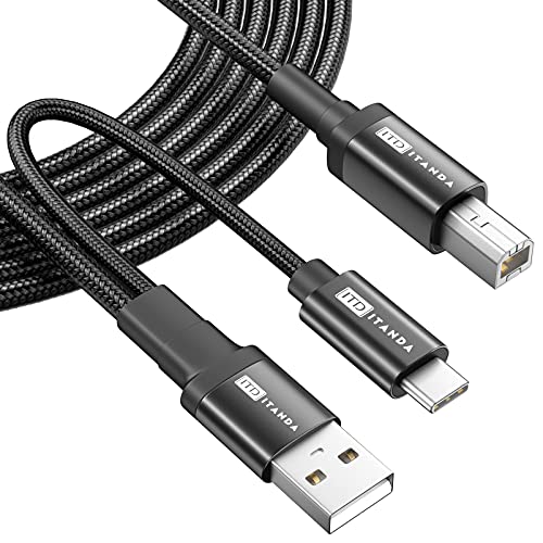 ITD ITANDA Printer Cable,2 in 1 USB Printer Cable 10FT,USB 2.0 A Male to B Male Scanner Cord,USB Type C to MIDI Cable Printer Cable, Compatible with Musical Instruments, Pianos, Hp, Canon and More