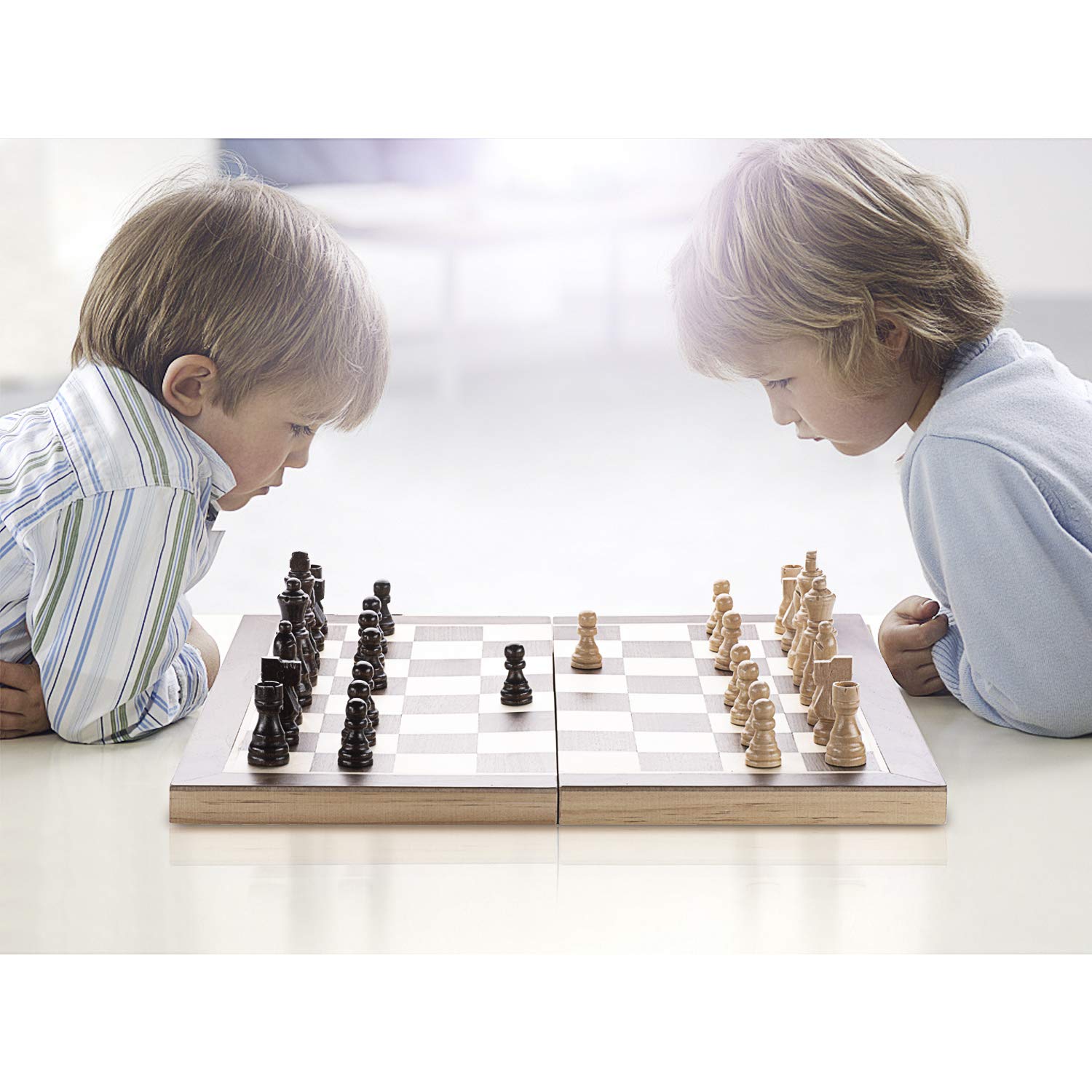 AMEROUS Chess Set, 15"x15" Folding Magnetic Wooden Standard Chess Game Board Set with Wooden Crafted Pieces and Chessmen Storage Slots
