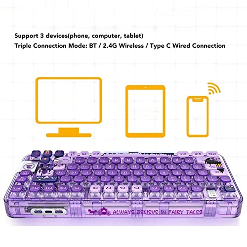 Acogedor RGB Backlit Hot Swappable Mechanical Gaming Keyboard, Triple Mode 2.4G Wireless, Bluetooth, Type C Wired, with 3750mAh Lithium Ion Battery