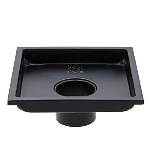 5.8-Inch Stainless Steel Square Shower Drain Cover for Bathrooms, Showers, and Sinks, Replacement Floor Drain with 2 Inch (50mm) Bottom Outlet for Renovations and New Construction (Matte Black)