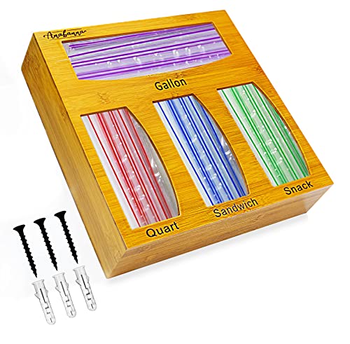 ANABANNA Bamboo Ziplock Bag Organizer for Drawer | Plastic Bag Organizer | Sandwich Bag Organizer for Drawer | Baggie Organizer for Drawer | Zip Lock Bag Organizer for Storage Bag Organizer