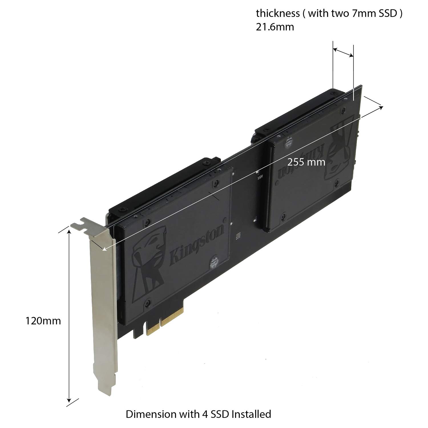 Sedna - PCI Express Quad 2.5 Inch SATA SSD Controller Card (with Built in Power Circuit, no Need SATA Power Connector) (SSD/HDD not Included)
