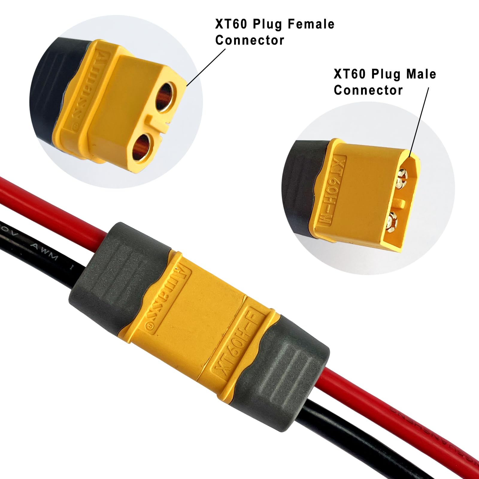 3Pairs XT60H/XT60 Plug Male Female Connector with Sheath Housing 3Pairs(6pcs) 12AWG 10cm xt60h Extension Cable