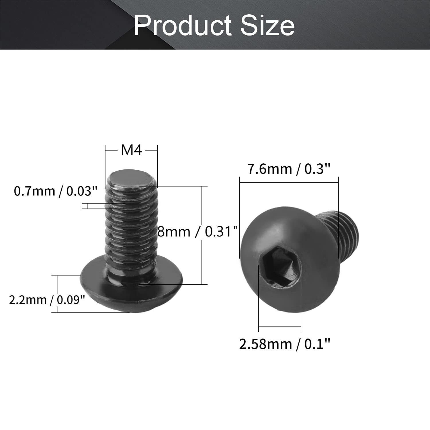 MroMax 100Pcs M4 x 8mm Button Head Socket Cap Bolts Screws, Alloy Steel 10.9 Grade, Allen Socket Drive, Black Oxide Finish, Fully Machine Thread