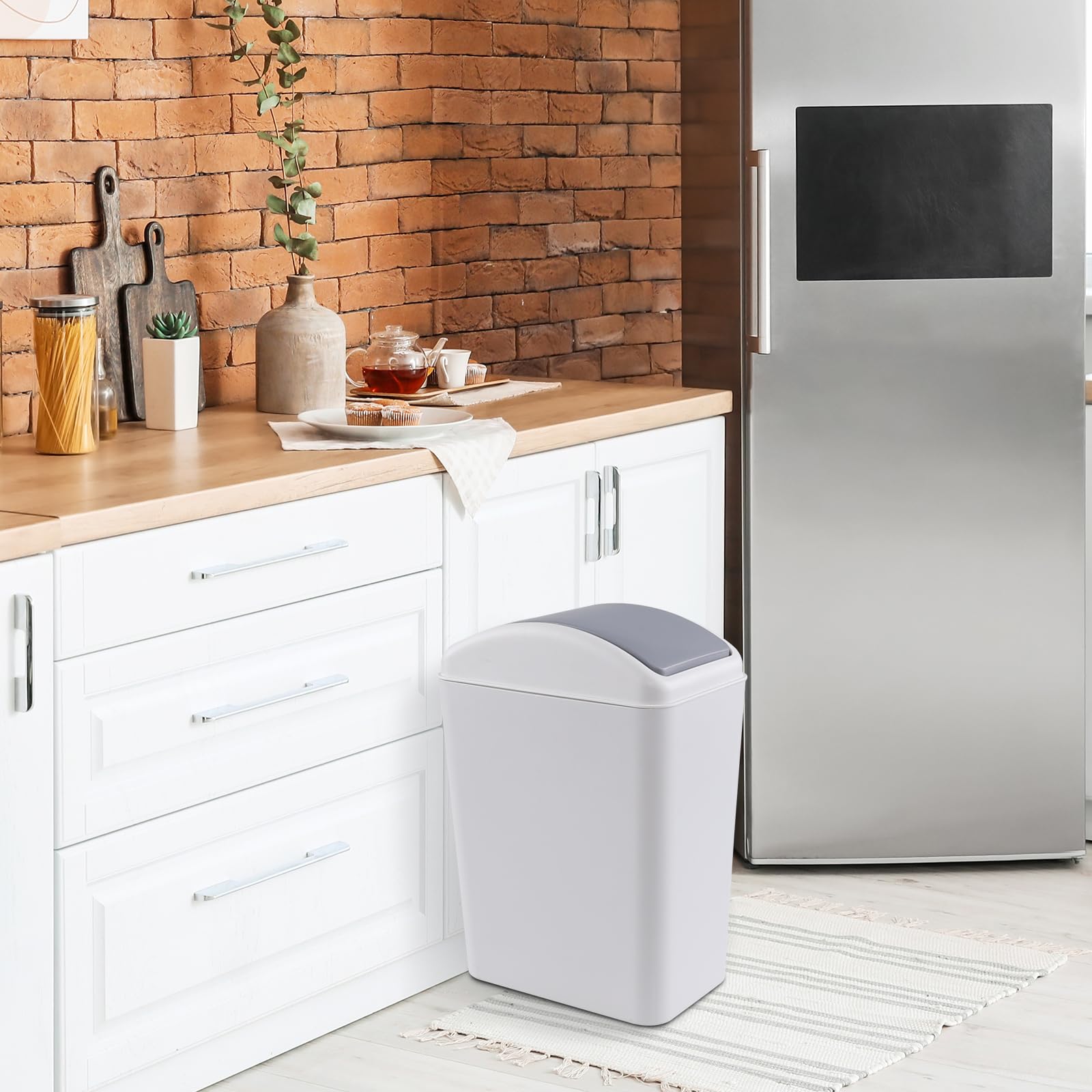 Asking 4.5 Gallon Small Trash Can with Swing-top Lid, 3-Pack Swing Plastic Waste Bin, Gray