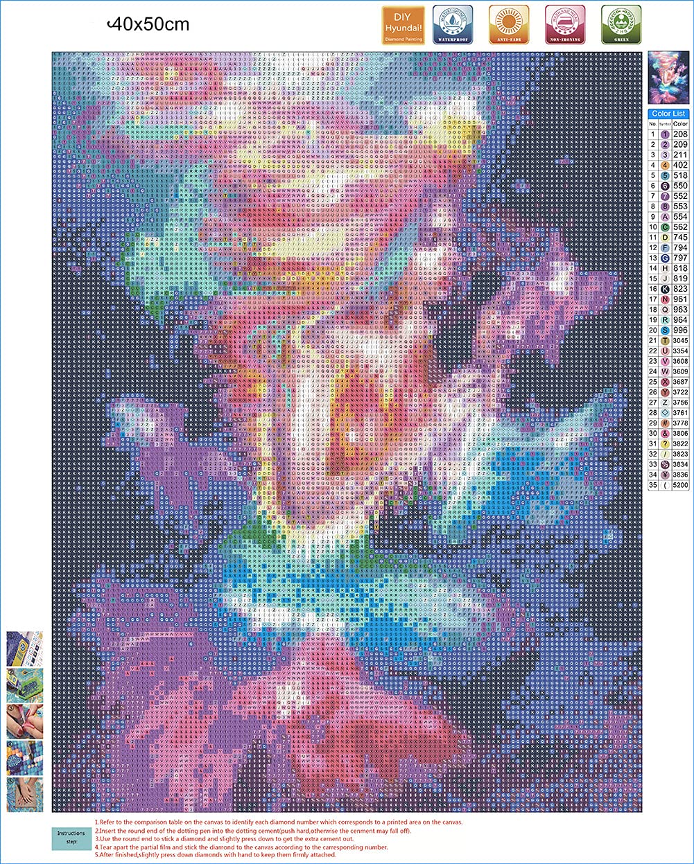 5D DIY Diamond Painting Mermaid 16X20 inches Full Round Drill Rhinestone Embroidery for Wall Decoration