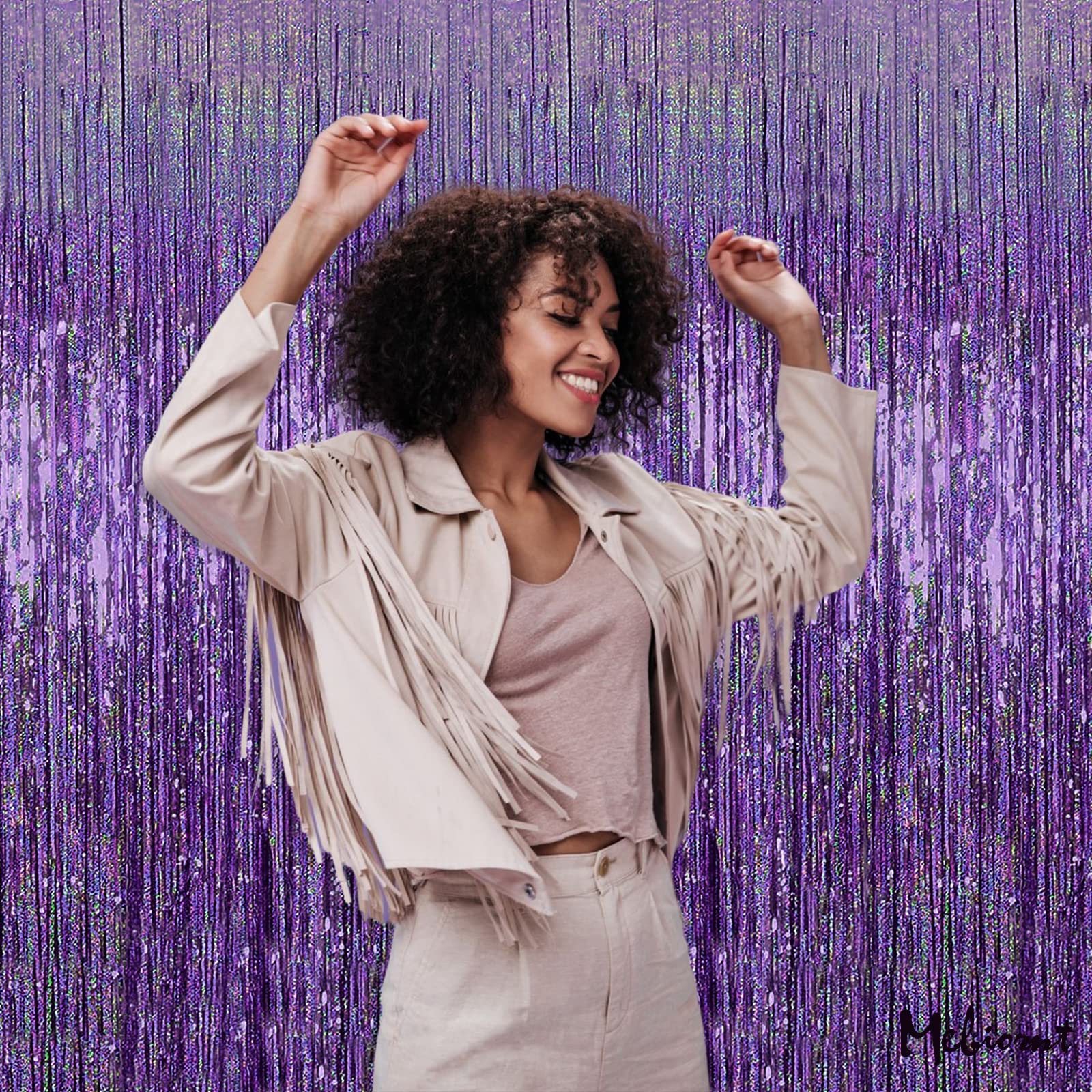 4 Pack 3.2Ft x 8.2Ft Light Purple Fringe Curtain Backdrop, Sparkle Metallic Tinsel Foil Fringe Streamers Background for Photo Booth Birthday Wedding Baby Shower Halloween Christmas Party Decorations