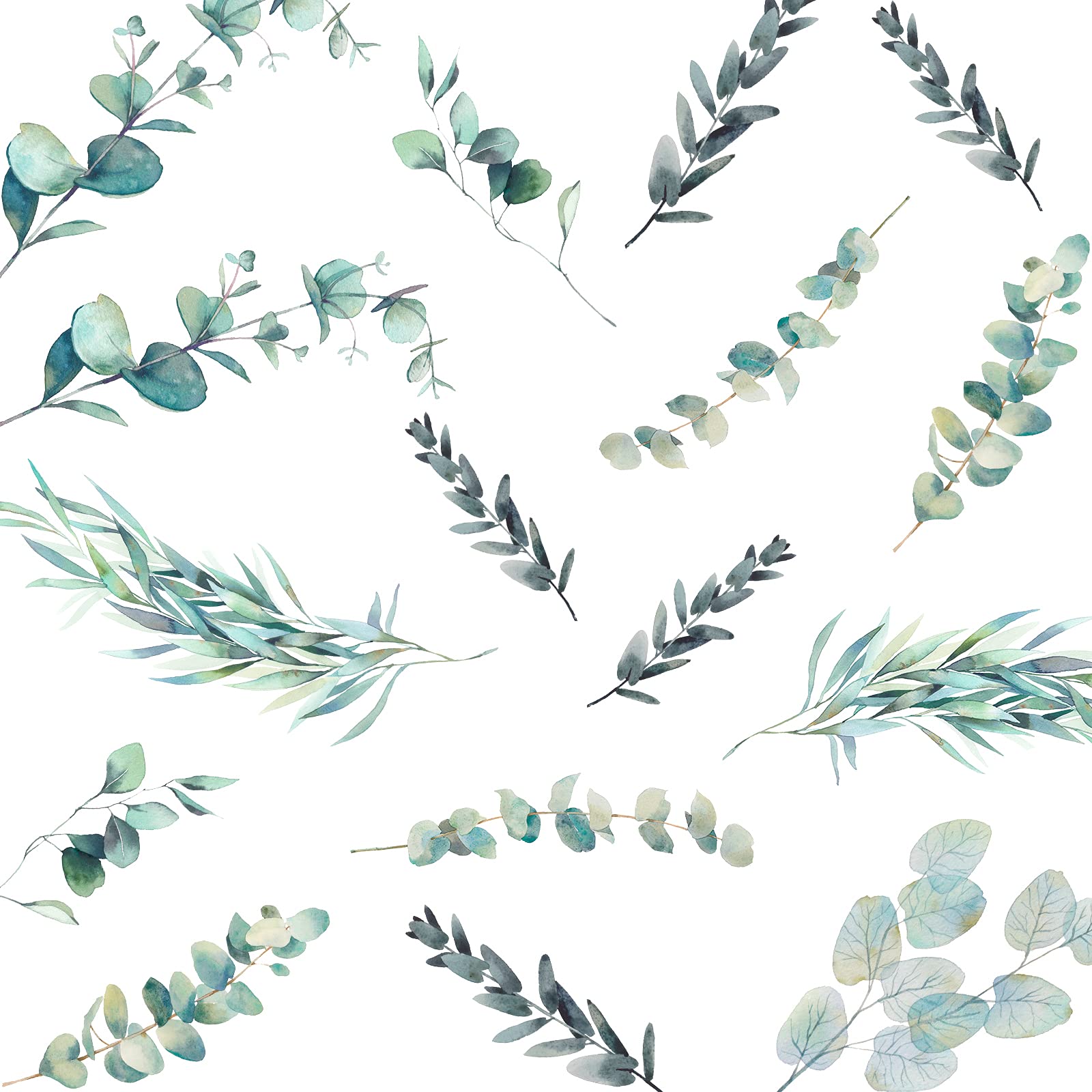 Zonon 32 Pcs Green Leaves Wall Stickers Boho Eucalyptus Leaf Wall Decals Modern Leaves Wall Decals Sage Green Wallpaper Botanical Plant Leaf Wall Decoration for Nursery Bedroom Living Room Decor